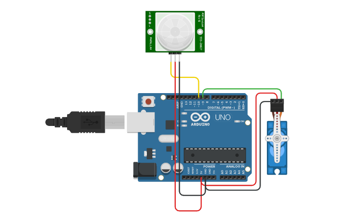 Circuit design Motion Sensor Including Servo Motor - Tinkercad