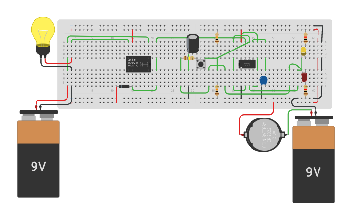 Circuit design One pushbutton on off relay - Tinkercad