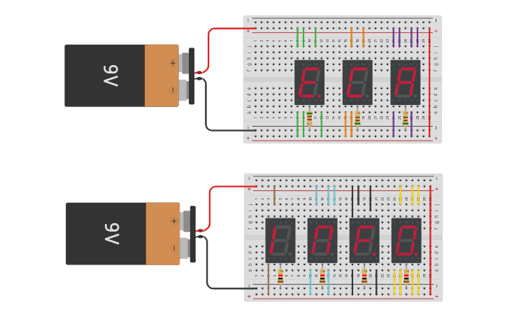 Circuit design Actividad 4.2 DOS DISPLAY (ECA E INFO) - Tinkercad