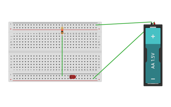 Circuit design LED y resistencia con protoboard - Tinkercad