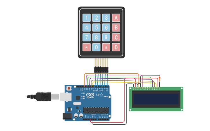Circuit design Calculator using LCD and keypad - Tinkercad