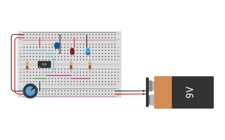 Circuit design LED FLASHER CIRCUIT w/ a 555 TIMER IC | Tinkercad