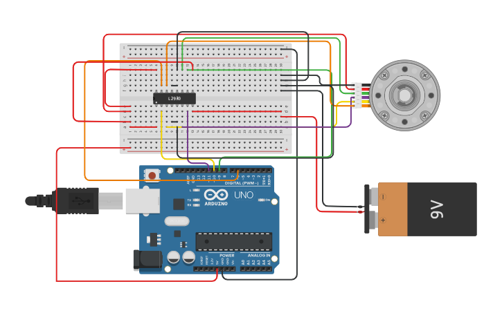 Circuit design Motor paso a paso - Tinkercad
