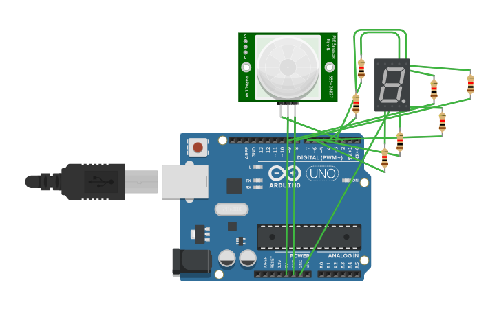 Circuit design 7 segment display project - Tinkercad
