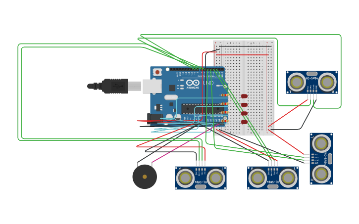 Circuit design Ultrasonic cars - Tinkercad