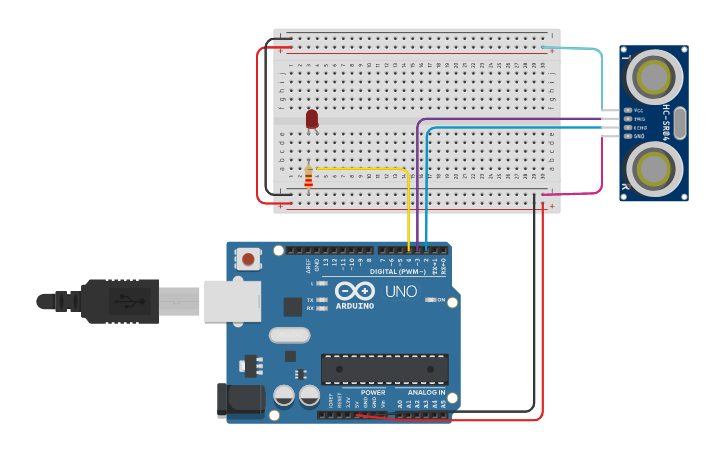 Circuit Design Sensor Ultrasonico Tinkercad