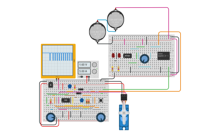 Circuit design Séquence servo attiny 5 - Tinkercad