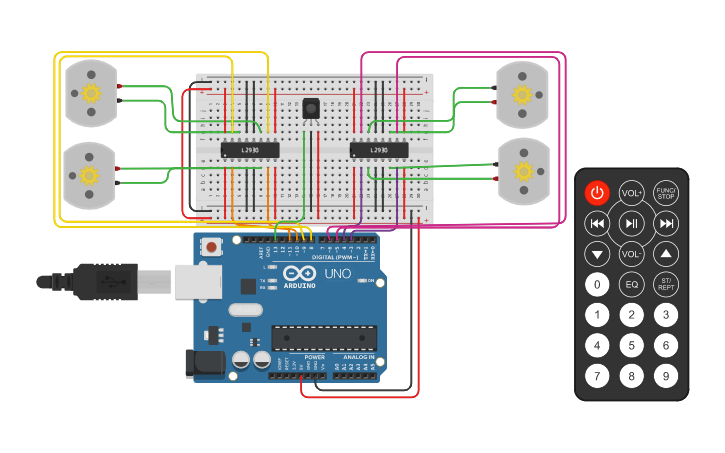 Circuit design 4 motors , desafio | Tinkercad