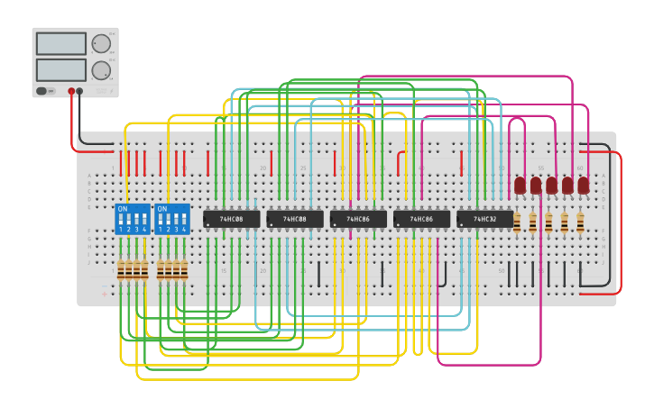 Circuit design 4 Bit Adder - Tinkercad