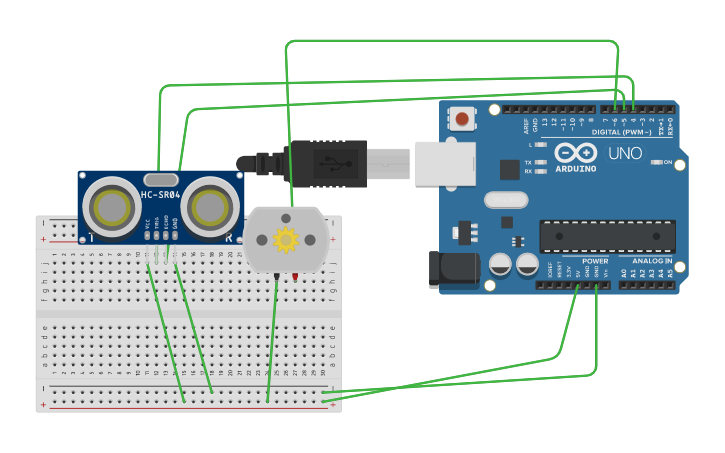 Circuit Design Ultrasonic W Dc Motor Tinkercad