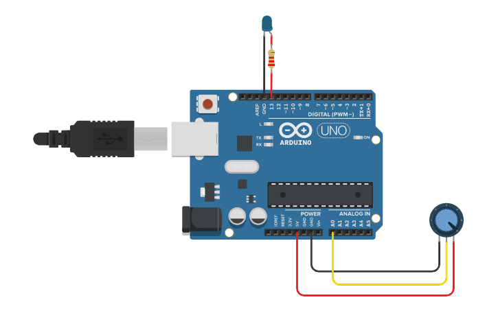 Circuit design Practica 7 arduino - Potenciometro - Tinkercad