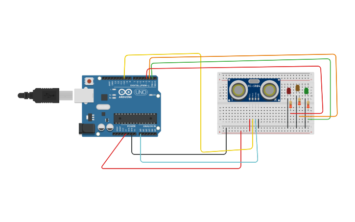 Circuit design Distance sensor for parking | Tinkercad