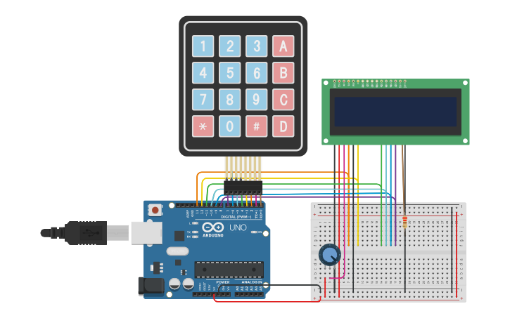 Circuit design Calculator-1: Keypad and LCD - Tinkercad