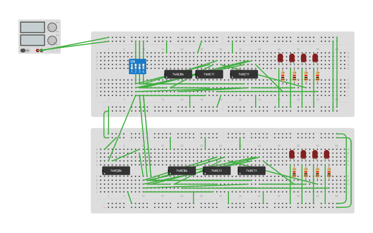Circuit design 3 to 8 decoder - Tinkercad