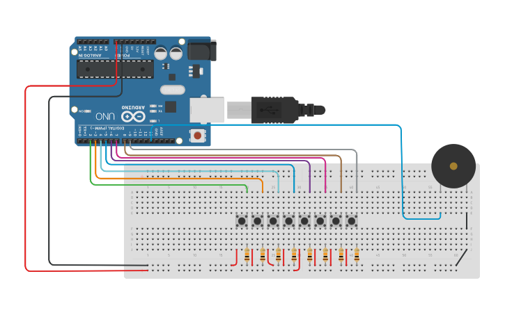 Circuit design Arduino Piano | Tinkercad