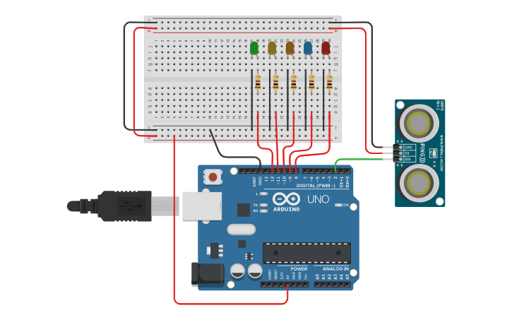 Circuit design Ultrasonic - Tinkercad