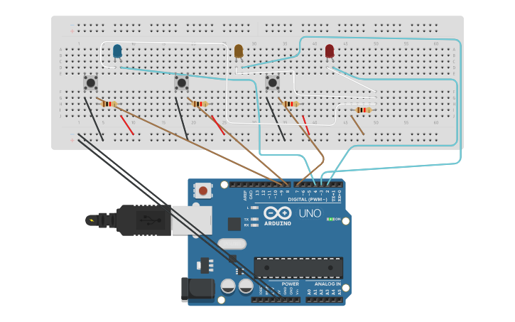 Circuit design RETO PULSADORES - Tinkercad