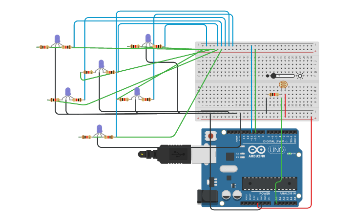 Circuit design HEART LDR | Tinkercad
