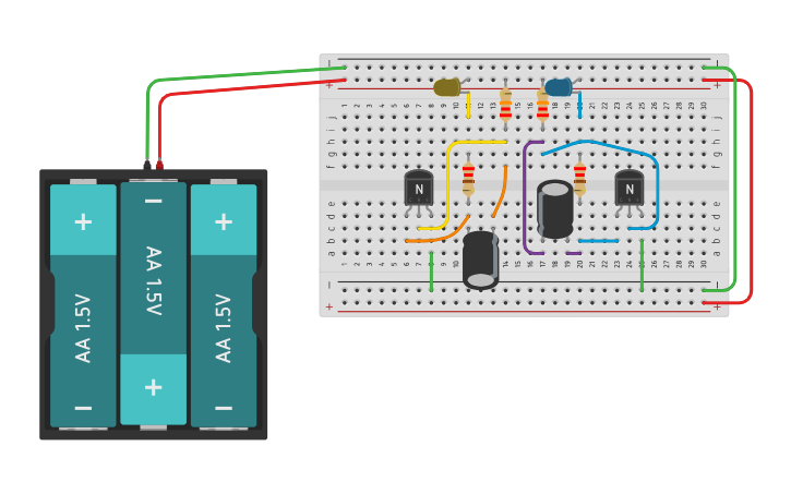 Circuit design LED Flasher with NPN Transistors - Tinkercad
