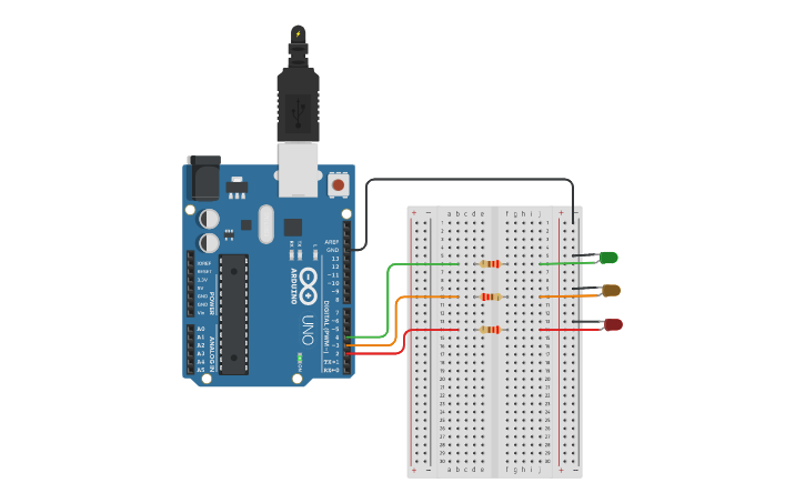 Circuit design traffic light | Tinkercad