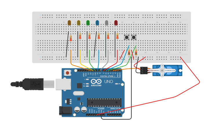 Circuit design For Loops with Servo - Tinkercad