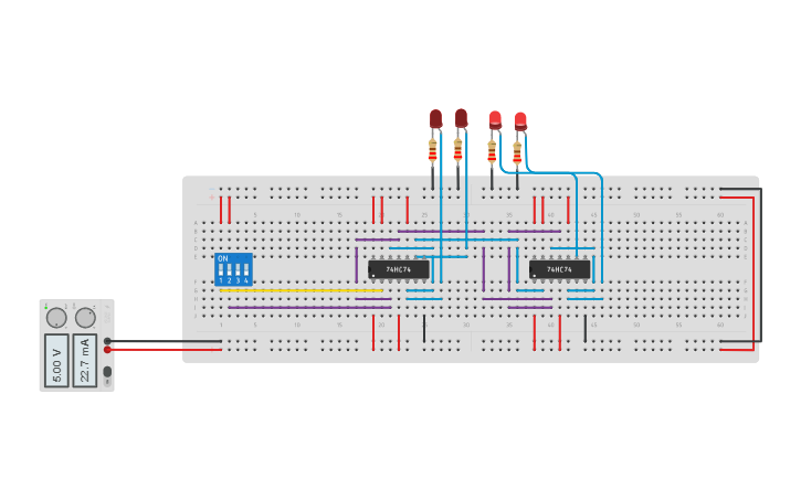 Circuit design SERIAL IN PARALLEL OUT (SIPO) - Tinkercad Circuit design SERIAL IN PARALLEL OUT (SIPO) - Tinkercad
