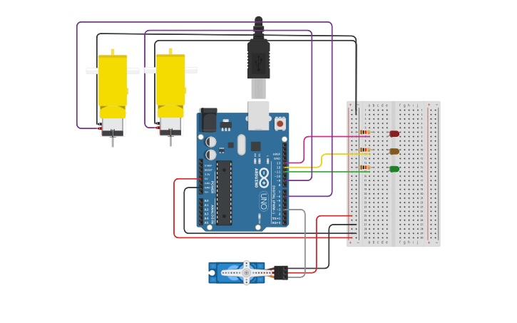 Circuit design motors train - Tinkercad