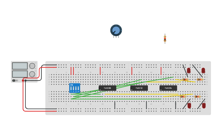 Circuit design circuito con porta and, or, not e 4 led | Tinkercad