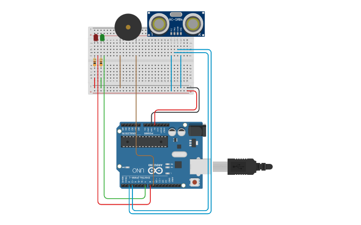 Circuit design Sensor Ultrasônico - Tinkercad