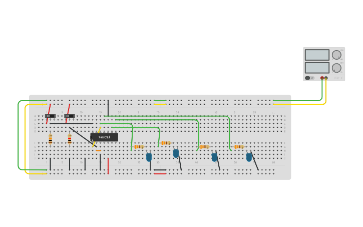 Circuit design ACTIVIDAD 5: CONTADOR BINARIO 7493 - Tinkercad