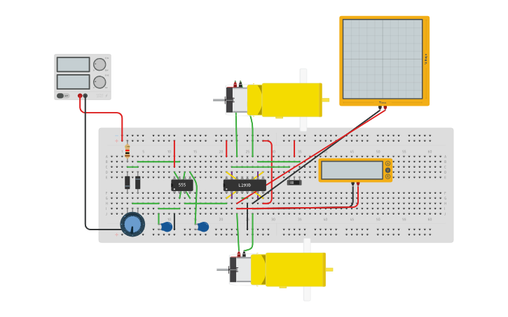 Circuit design Control de velocidad y giro de dos motores DC - Tinkercad