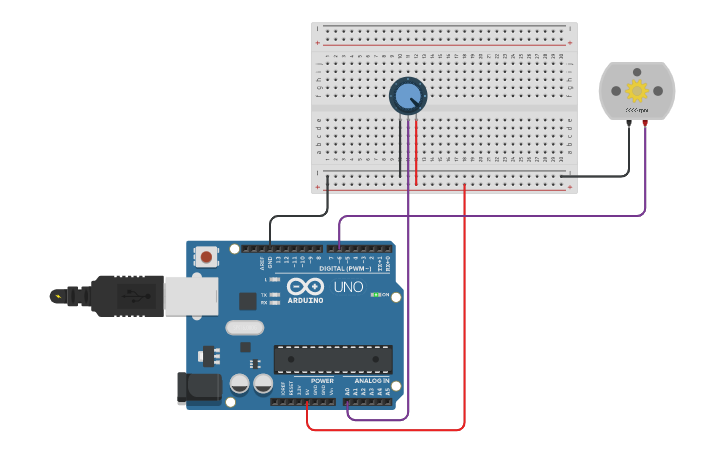 Circuit design Motor CC Potenciometro - Tinkercad