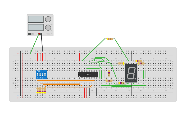 Circuit design DECODIFICADOR BCD - DISPLAY 7 SEGMENTOS | Tinkercad