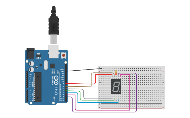 Circuit design DISPLAY DE 7 SEGMENTOS - Tinkercad