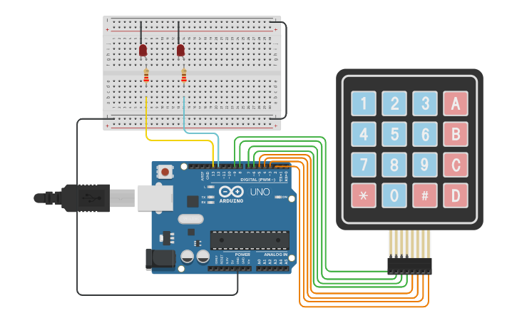 Circuit design Keypad+Led - Tinkercad