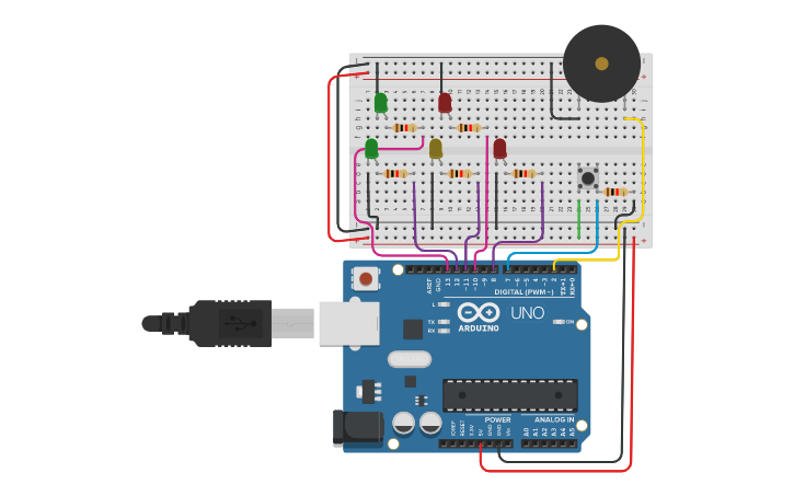 Circuit design traffic lights - Tinkercad