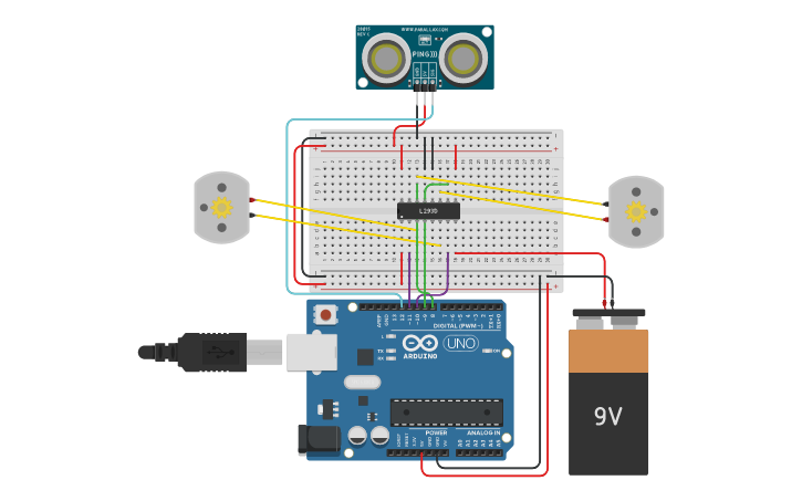 Circuit design TP4-Robot esquiva | Tinkercad