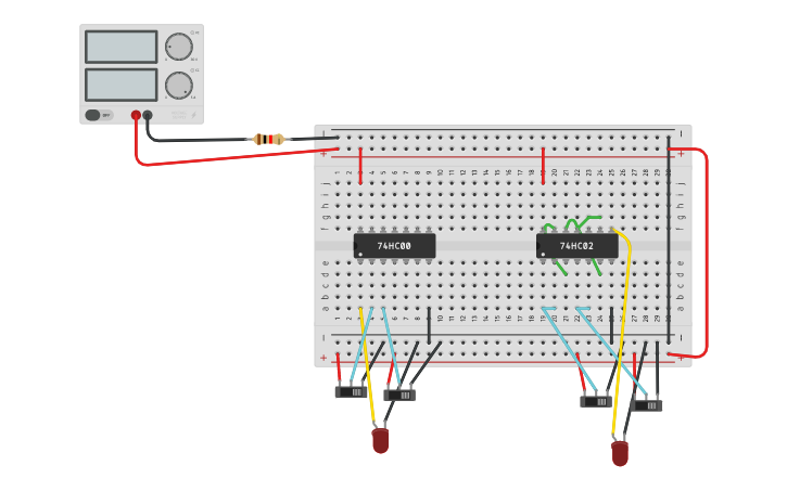 Circuit design NAND as NOR - Tinkercad