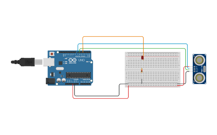 Circuit design Sensor ultrassônico com LEDS | Tinkercad