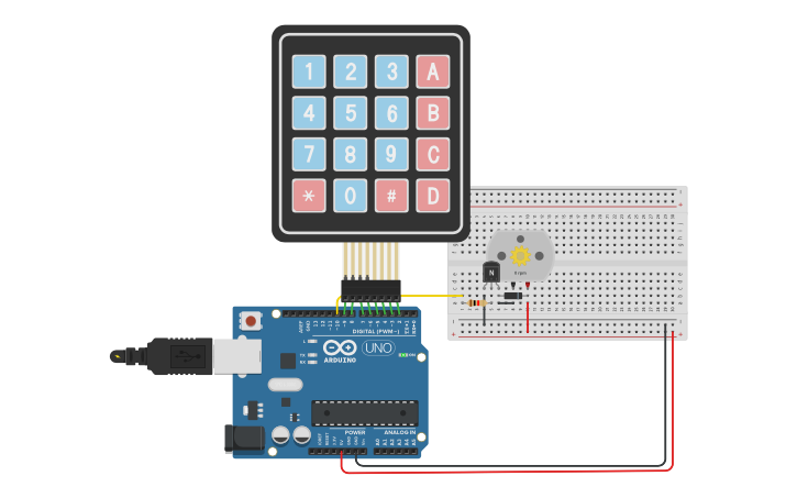 Circuit design KEYPAD, DC-MOTOR - Tinkercad