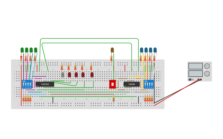 Circuit design 4 Bit Adder/Subtractor - Tinkercad