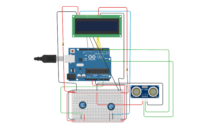 Circuit design Measuring distance using an Ultrasonic Sensor - Tinkercad