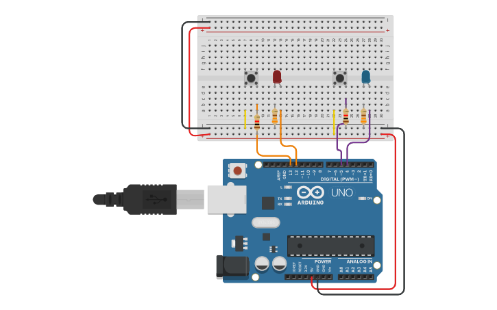 Circuit design TAREA 4 - PULL UP Y PULL DOWN - ROBÓTICA - Tinkercad