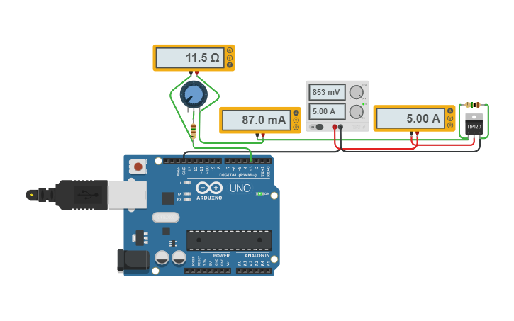 Circuit design TIP120 Transistor test - Tinkercad
