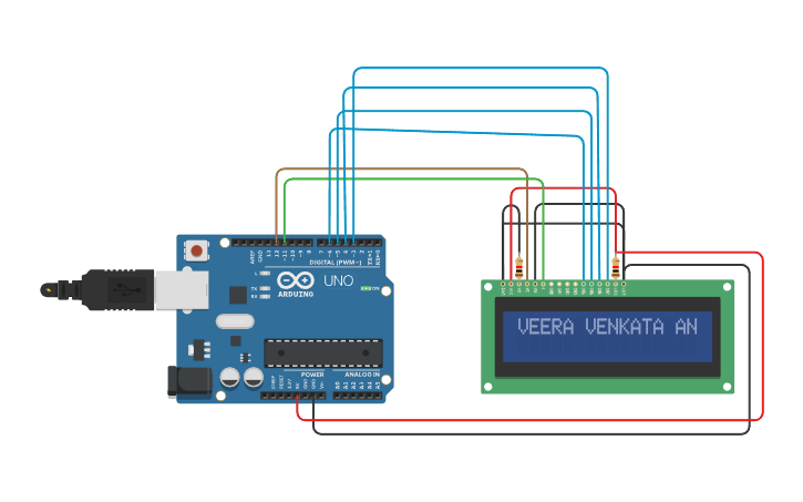 Circuit design DISPLAY USING LCD - Tinkercad