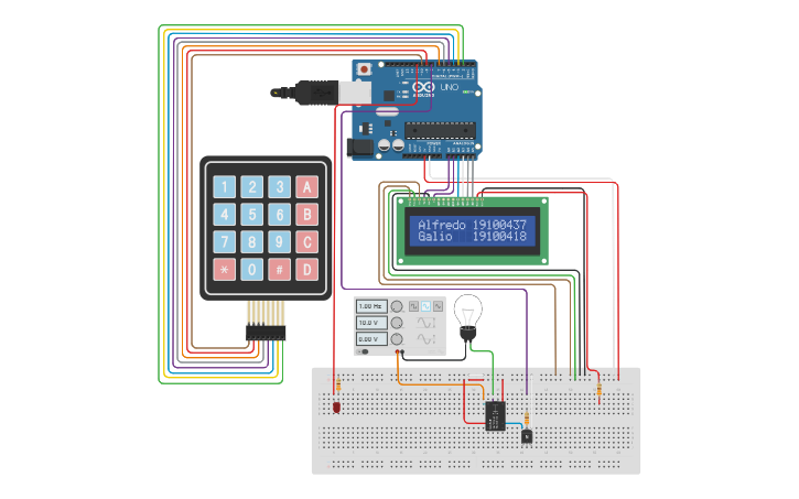 Circuit design Control de acceso por contraseña 19100418_19100437 - Tinkercad