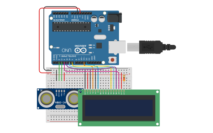 Circuit design Reyes_Ultrasonic Sensor with LCD - Tinkercad
