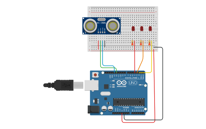 Circuit design Sensor ultrasonido | Tinkercad