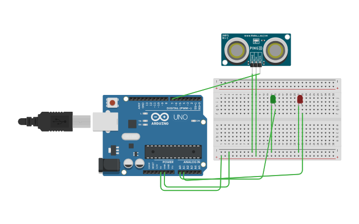 Circuit design 3 Pin Ultrasonic Sensor - Tinkercad