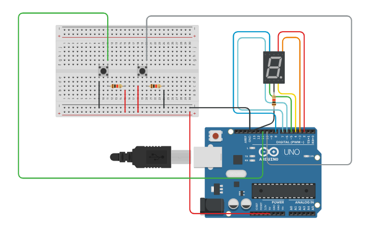 Circuit design Seven Segments Display - Tinkercad